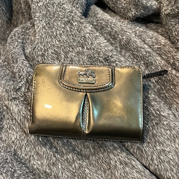 Coach | Accessories | Coach Pewter Patent Leather French Purse Wallet ...